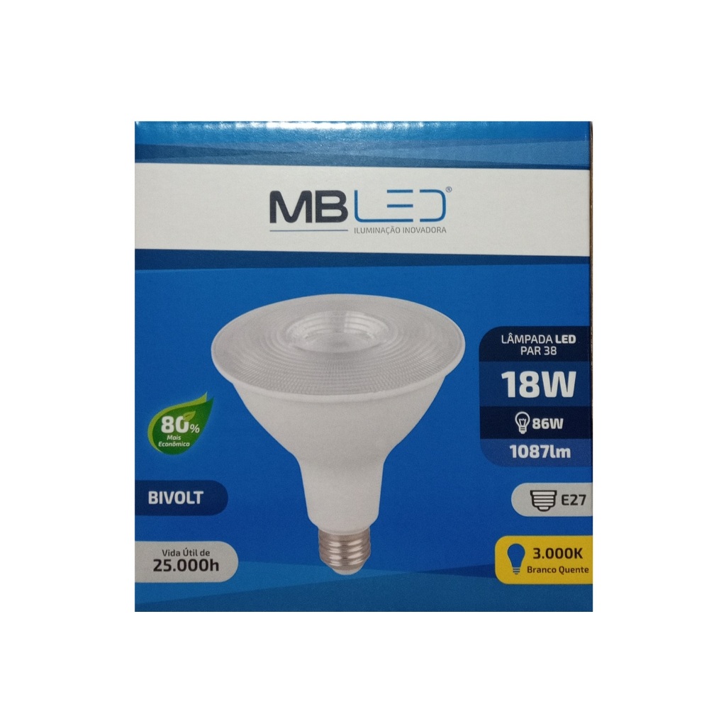 Kit 2 Lâmpadas Led 18w Par38 Luz Branca Morna 3000k Mbled | Shopee Brasil