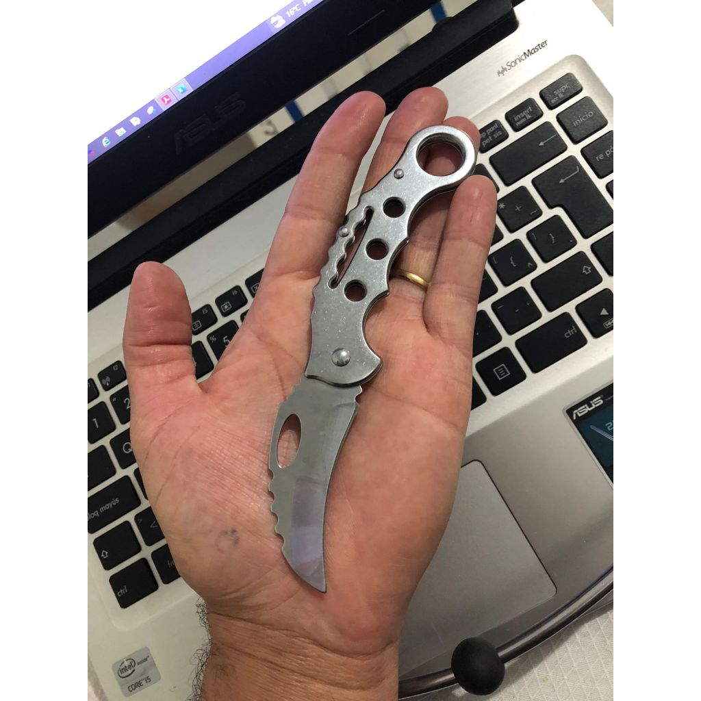 Canivete Tatico Manual Cromado Aço inoxidavel | Shopee Brasil