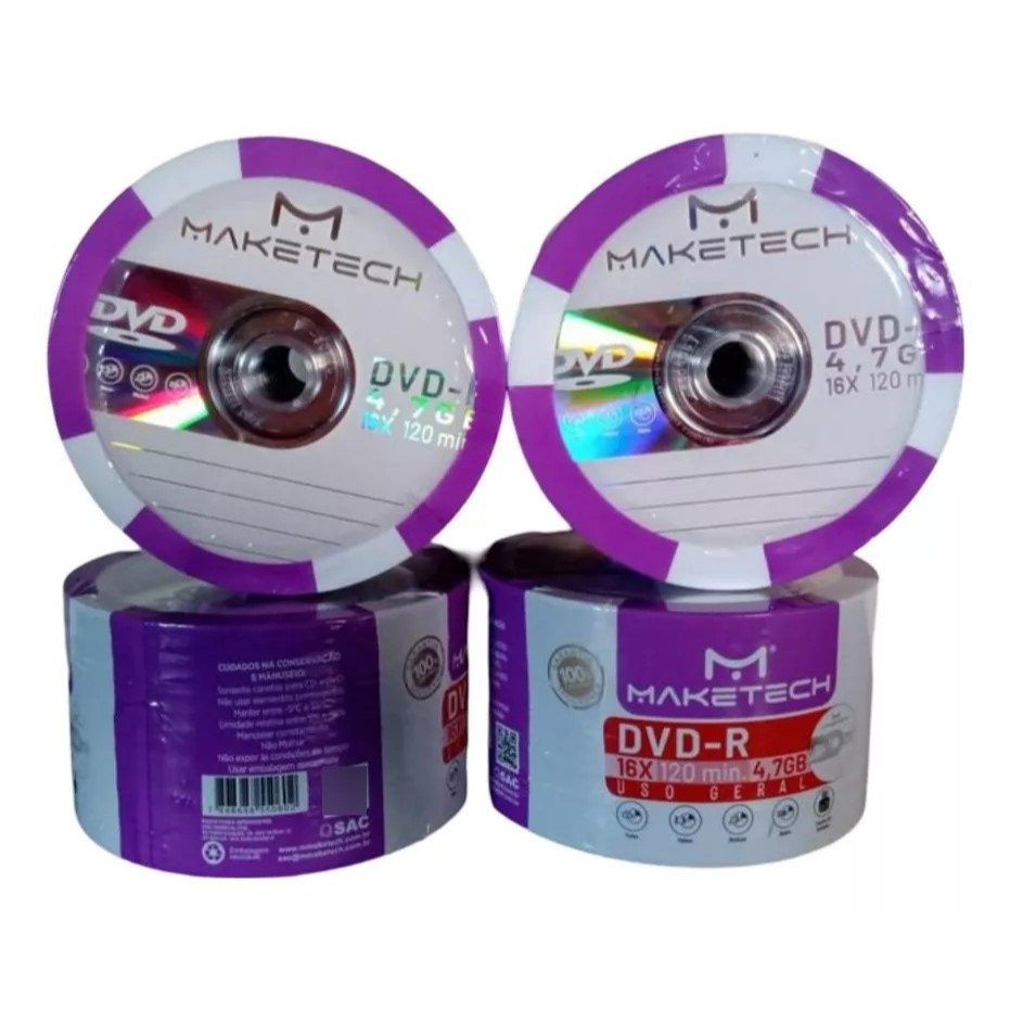50 Unidades Dvd-r Virgem Maketech Logo 4.7gb 120 min | Shopee Brasil