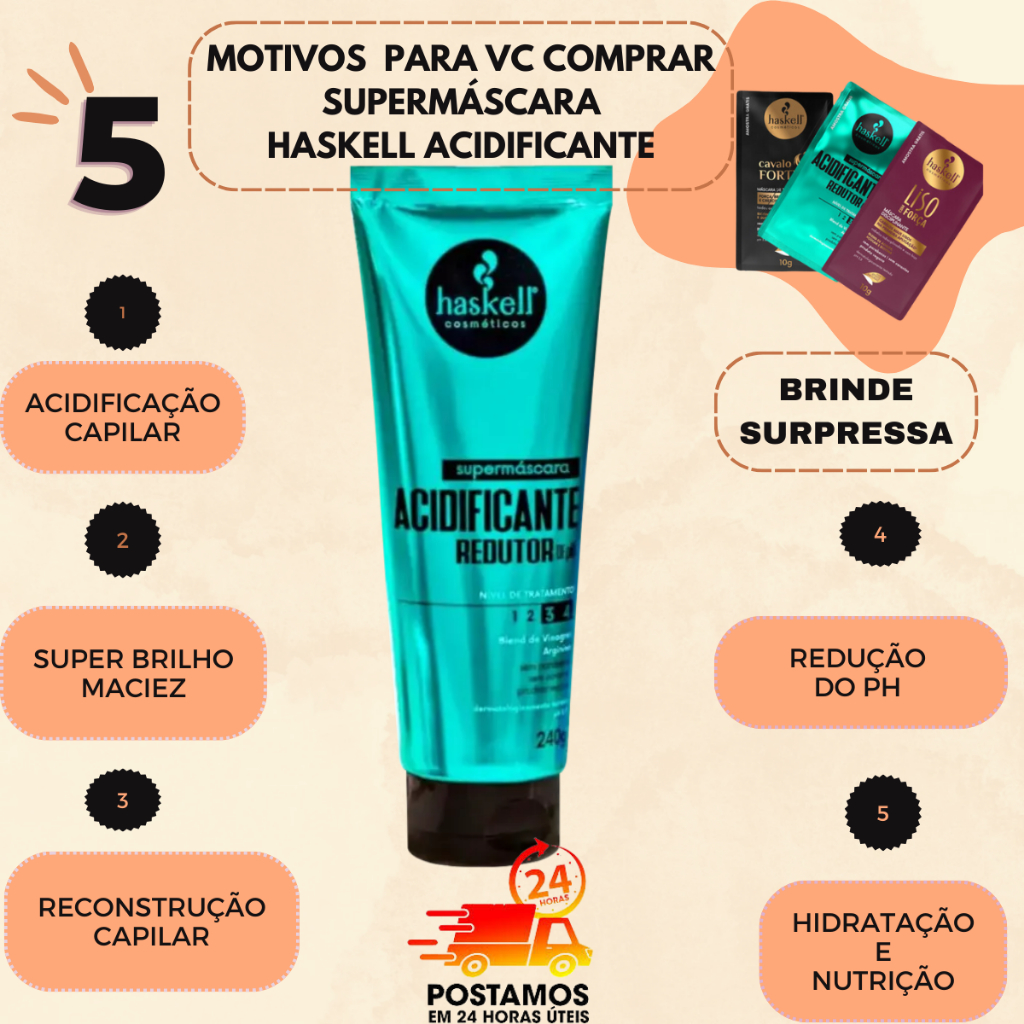 Supermáscara Haskell Acidificante Redutor de pH Capilar 240g | Shopee ...