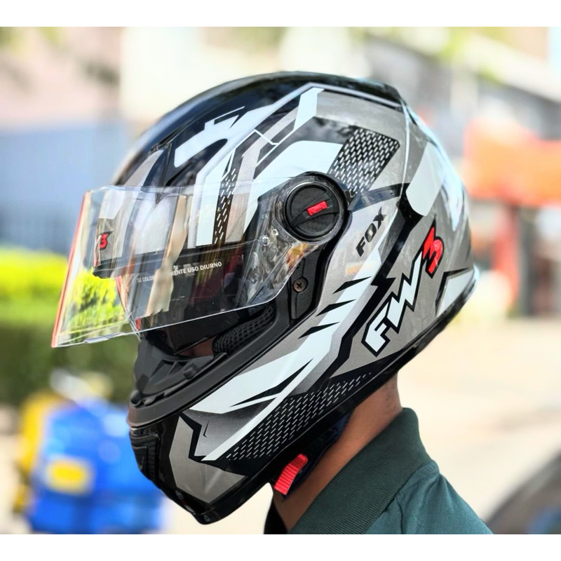 Capacete Fw3 GTX Fox Grafite Óculos Interno e Narigueira alta | Shopee Brasil