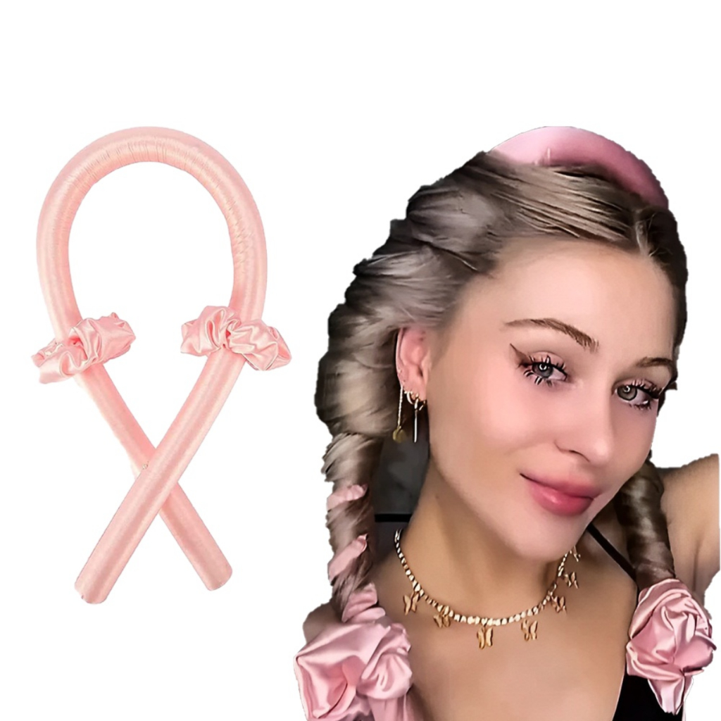 Modelador de Cachos Cabelo Curling Rod Cetim Sem Calor + 2 Scrunchies ...