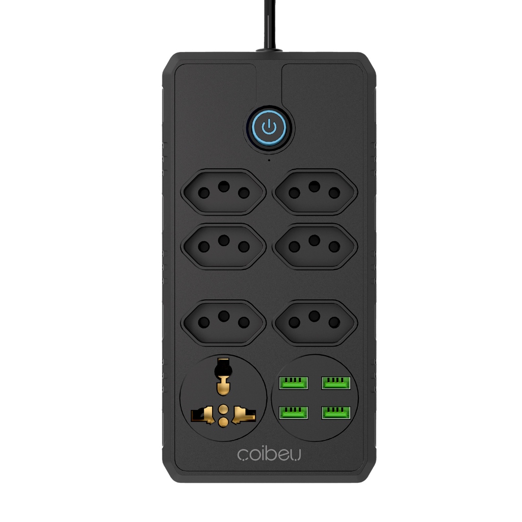 COIBEU Extensão Elétrica 2m/5m 10A Com 6 tomadas de energia 1 tomadas universal 4 USB Bivolt ...