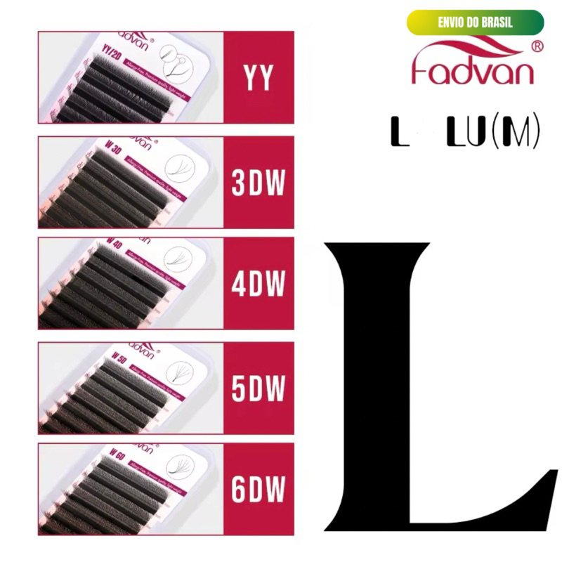 Cílios Fadvan Y 3D 4D 5D 6D Curl M L LU 0.07 Efeito Fox Delineado ...