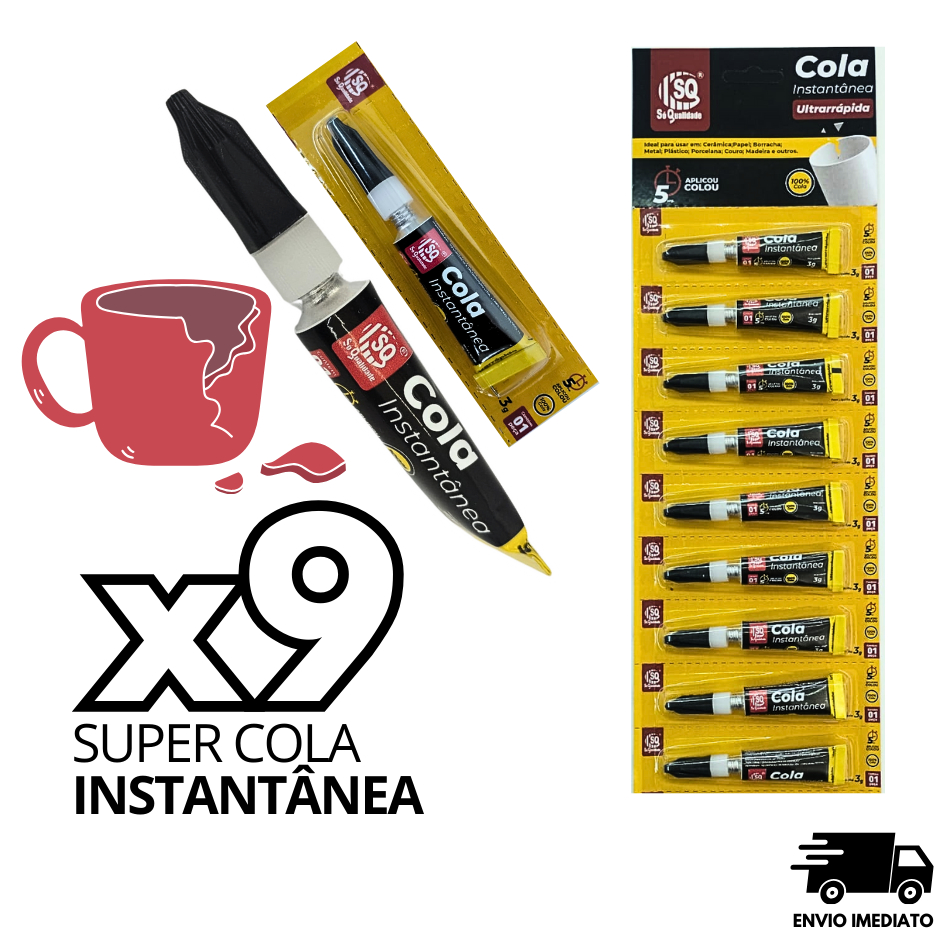 Super Cola Kit 9 Peças Cartela Cola Instantânea 3g Cola Plastico ...