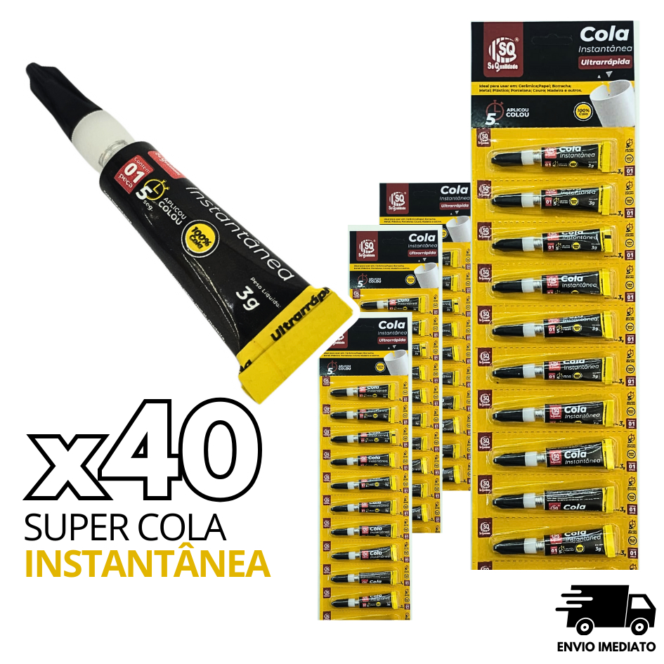 Super Cola Cartela Kit 40 Peças Cola Instantânea 3g Cola Plastico ...