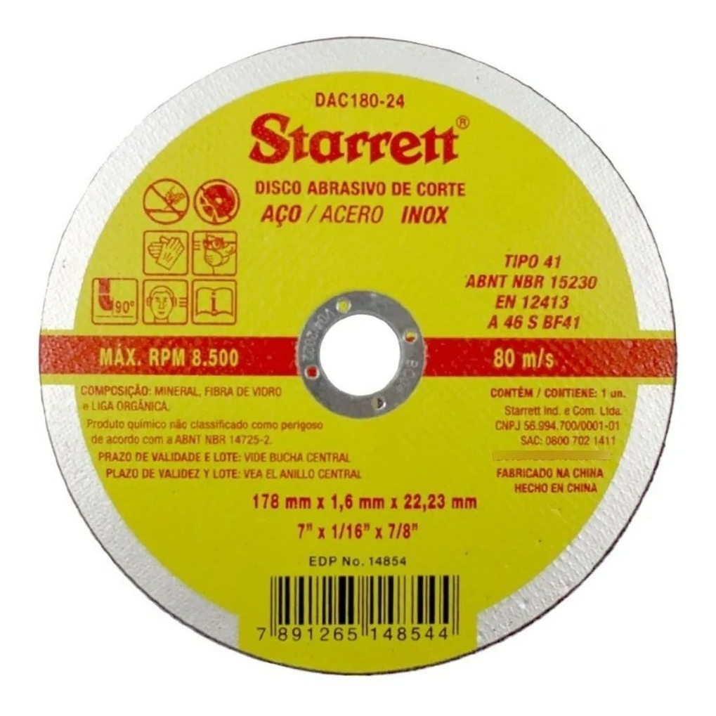 Kit 12 Disco De Corte Starrett Para Metal E Aço Inox 7 Polegadas ...