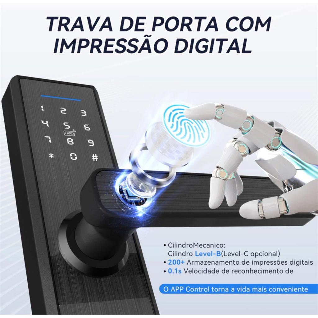 Fechadura Digital WIFI de Sobrepor Fechadura Eletronica Fechaduras Digital de Embutir Biometria ...