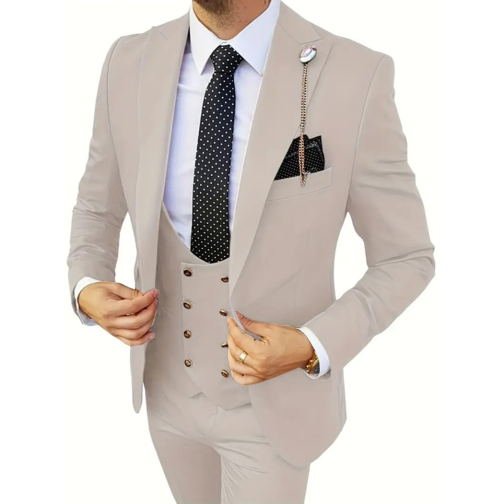 Terno Italiano Slim Bege Claro Alta Costura | Shopee Brasil