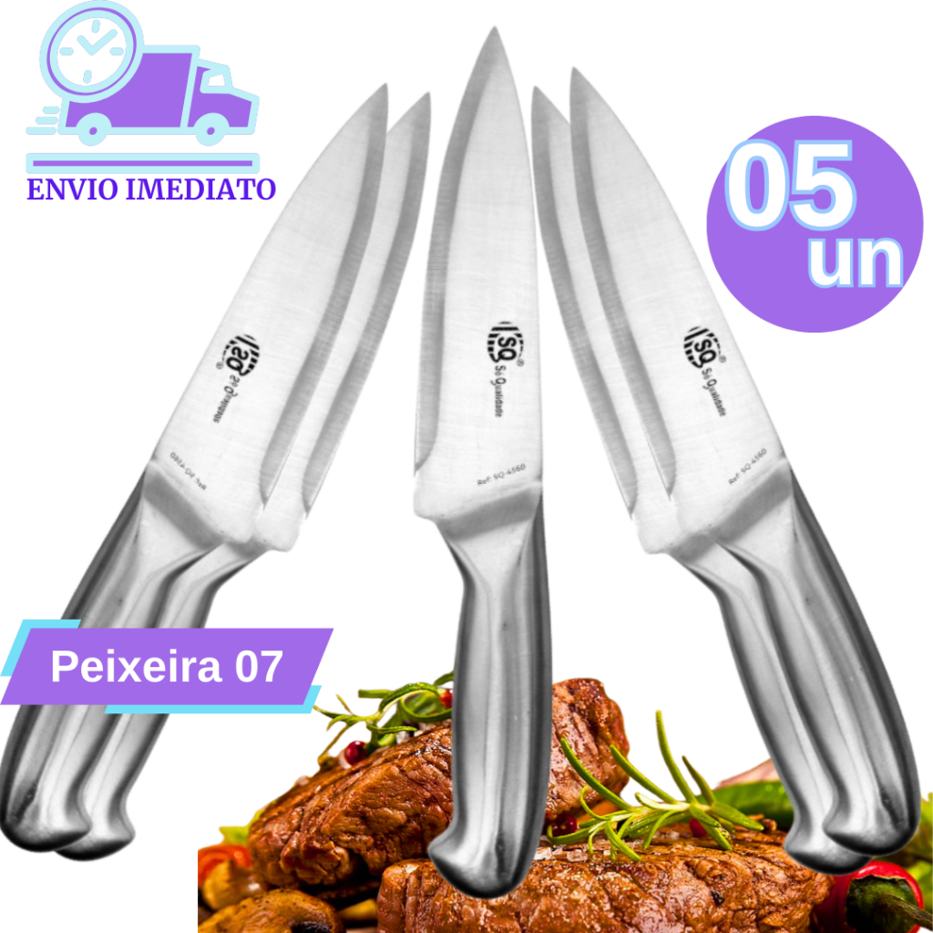 Kit 5 Faca Peixeira 100% Inox Linha Texas 7 Polegadas Top1 Cortar ...