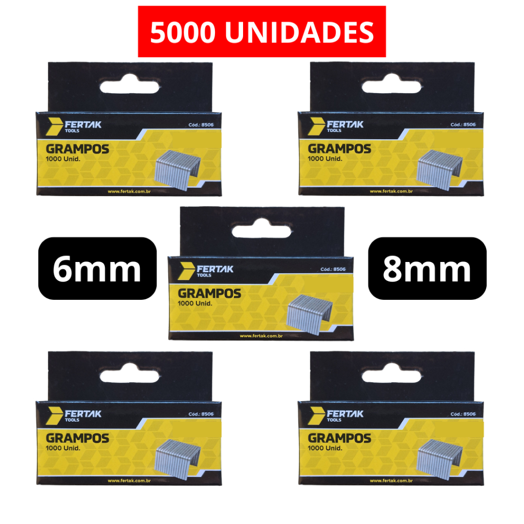 Kit Grampo Para Grampeador Tapeceiro 6mm 8mm 5000 Unidades Fertak Tools ...