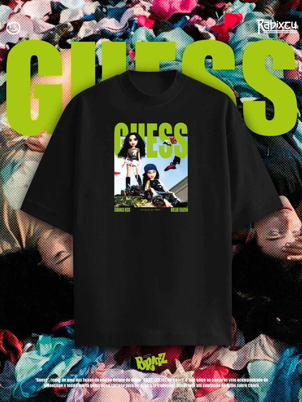 CAMISA OVER / BRAT - GUESS (CHARLI XCX E BILLIE EILISH) - PRETA ...