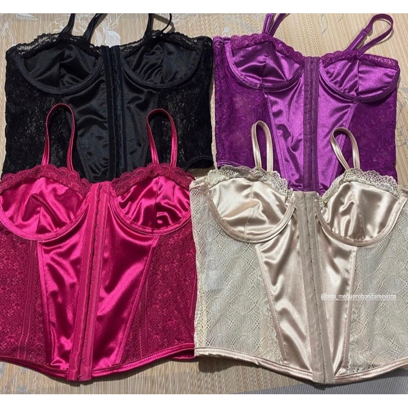 Corset acetinado Bem me quero Roxo ,Rosa, Plus no preto | Shopee Brasil
