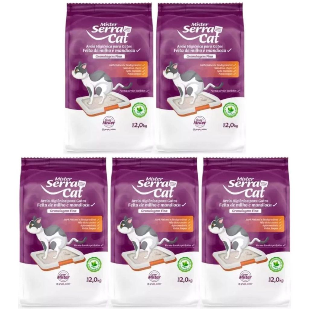 Kit 5 Areia Higiênica para Gatos Feita de Milho e Mandioca Mister Serra ...