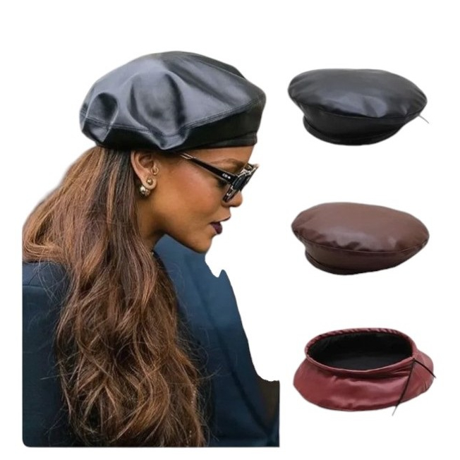Boina Feminina Francesa Couro Pu Moda Luxo Outorno-inverno | Shopee Brasil
