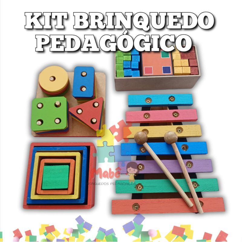 KIT BRINQUEDOS PEDAGÓGICOS (PRANCHA, CUBO, TORRE INTELIGENTE E XILOFONE) | Shopee Brasil