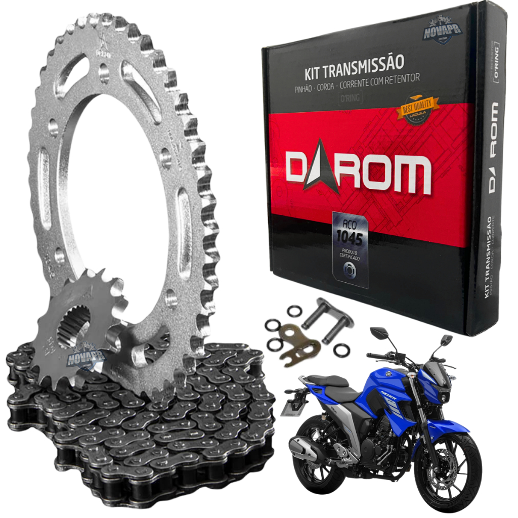 Kit Relação Transmissão DAROM Com Retentor FAZER 250 - FZ25 2018 2019 ...