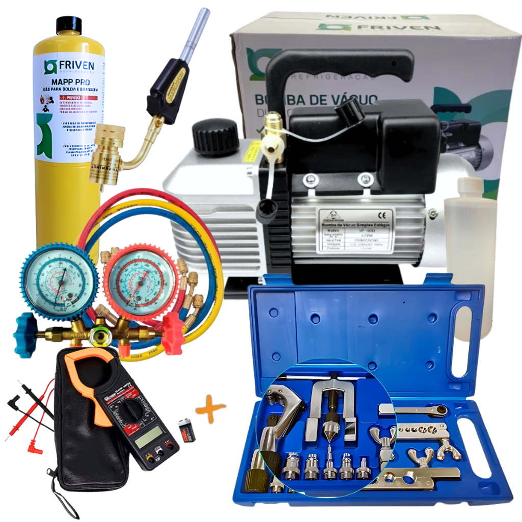 Kit Avançado para Manutenção e Recarga de Refrigeração com bomba de ...