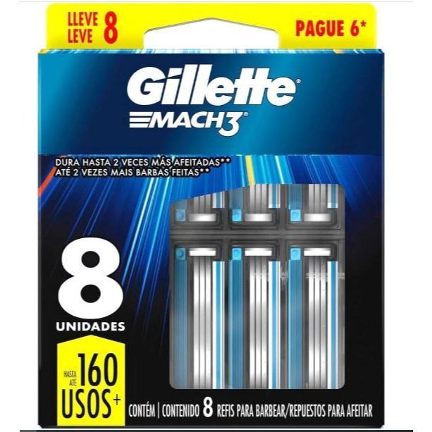 Gillette Mach 3 Refil De Lâminas Contém 8 Cartuchos | Shopee Brasil