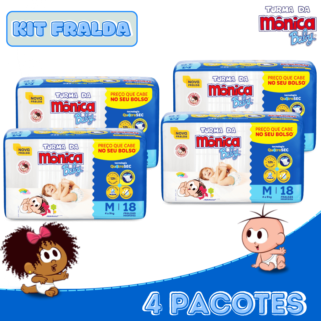 Kit 04 Pacote de Fralda Descartavel Infantil Turma da Monica | Shopee ...