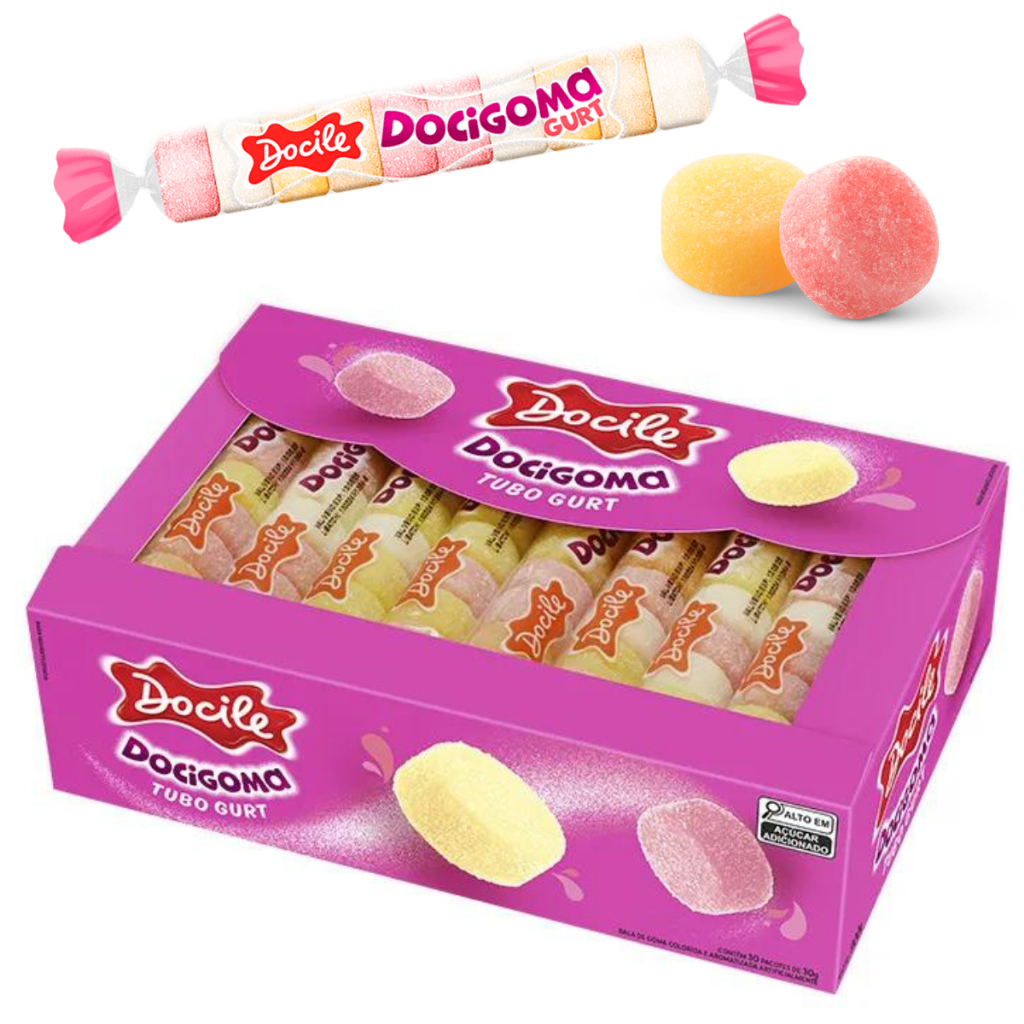 Bala de Goma yogurt Jujuba Docigoma Tubo Gurt Caixa C/30 Tubetes de 30g ...