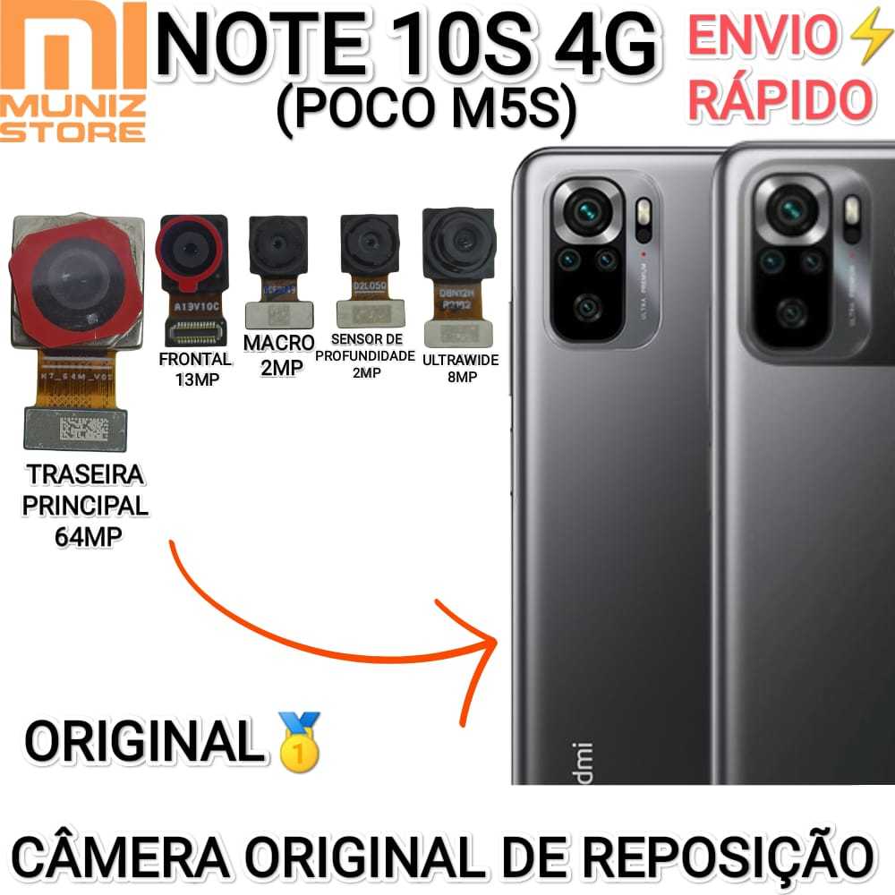 Câmeras Redmi Note 10S 4G/Poco M5S Xiaomi Lente/Lentes de Reposição ...