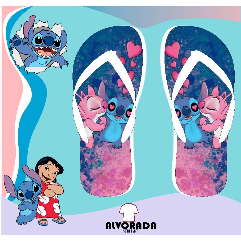 Chinelo Sandália Lilo e Stitch Personalizado Personagem Desenho Adulto ...