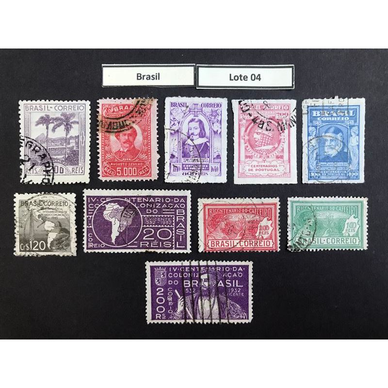 10 Selos de carta - Selo postal filatelia do Brasil Lote de Acumulação ...