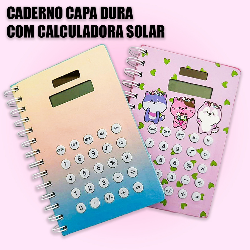 Caderno Espiral Capa Dura com Calculadora Solar Agenda Com Calculadora ...