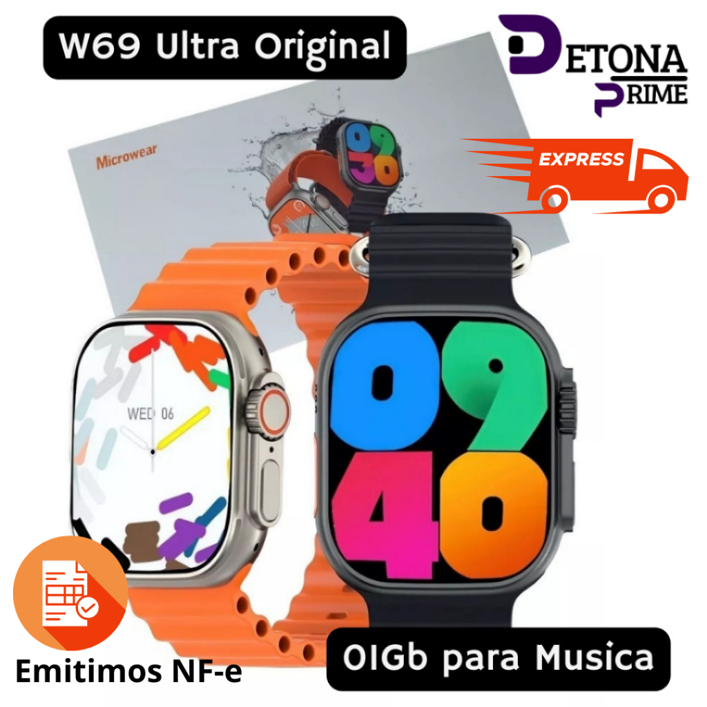Relógio Inteligente Smartwatch W69 Ultra Pro Microwear 1GB ROM W28 Pro S9 XS9 GPS Monitor IOS e ...