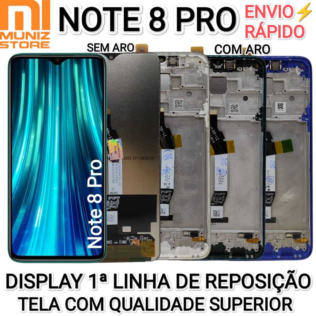 Display Frontal Redmi Note 8 Pro 1° Linha Tela LCD IPS S/ Aro C/ Chassi Moldura M1906G7I ...
