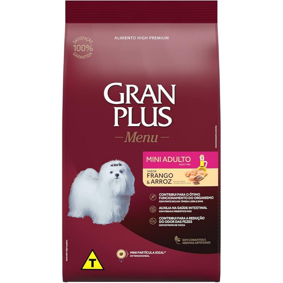 Ração Gran Plus Menu Cães Adultos Raças Mini Frango E Arroz 1kg ...