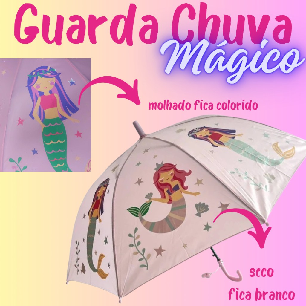 Guarda Chuva MÁGICO Automático Infantil Resistente (muda de cor quando ...