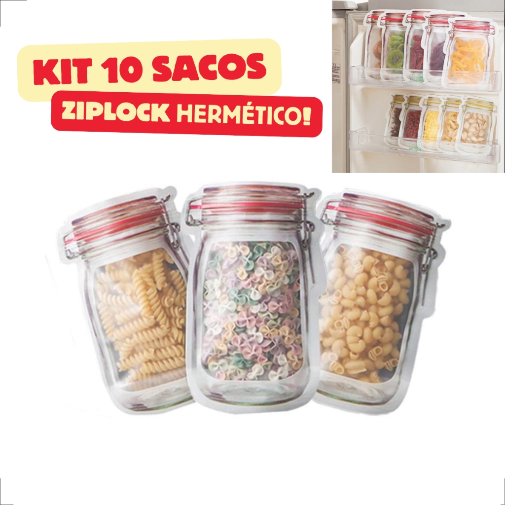 Kit 10 Sacos Reutilizáveis Herméticos Conservação de Alimento Saco ...