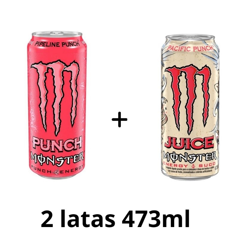 kit 2 latas de energético monster energy 473ml sabor salada de fruta e ...