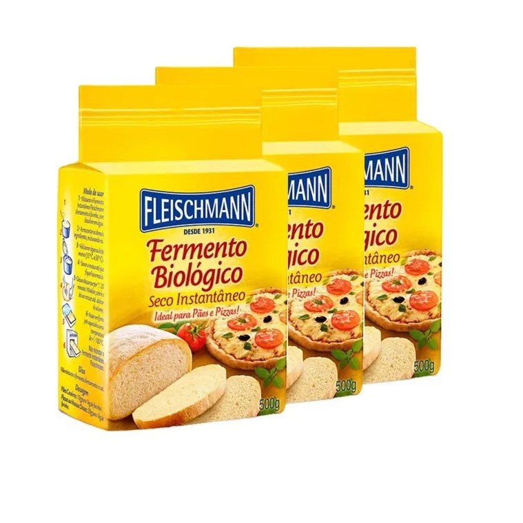 Fermento Biológico Seco Instantâneo Fleischmann 3 X 500g | Shopee Brasil