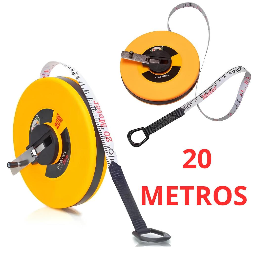 Fita Métrica Trena 20 Metros Fibra De Vidro Longa Tipo C/ Manivela ...