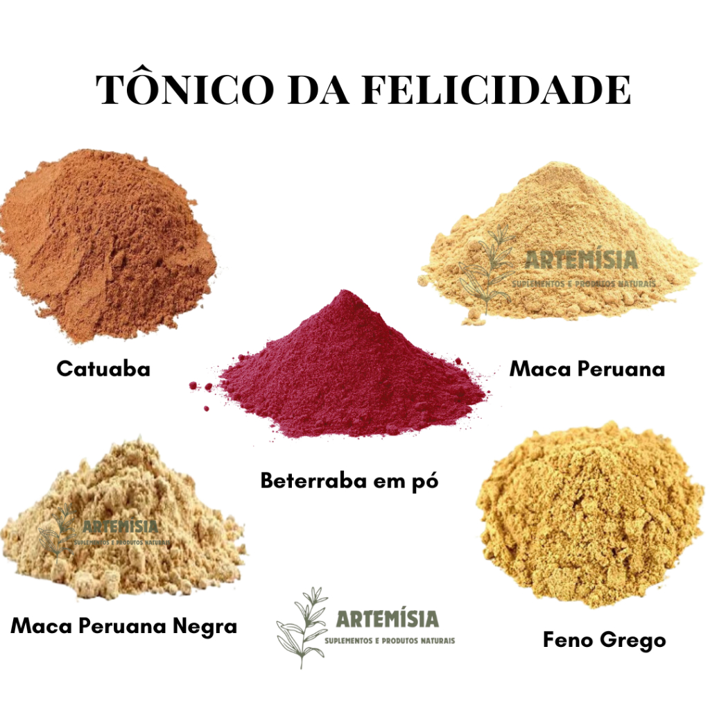 Mix da Felicidade - Catuaba - Beterraba em pó - Maca Peruana Amarela - Maca Peruana Preta e Feno ...