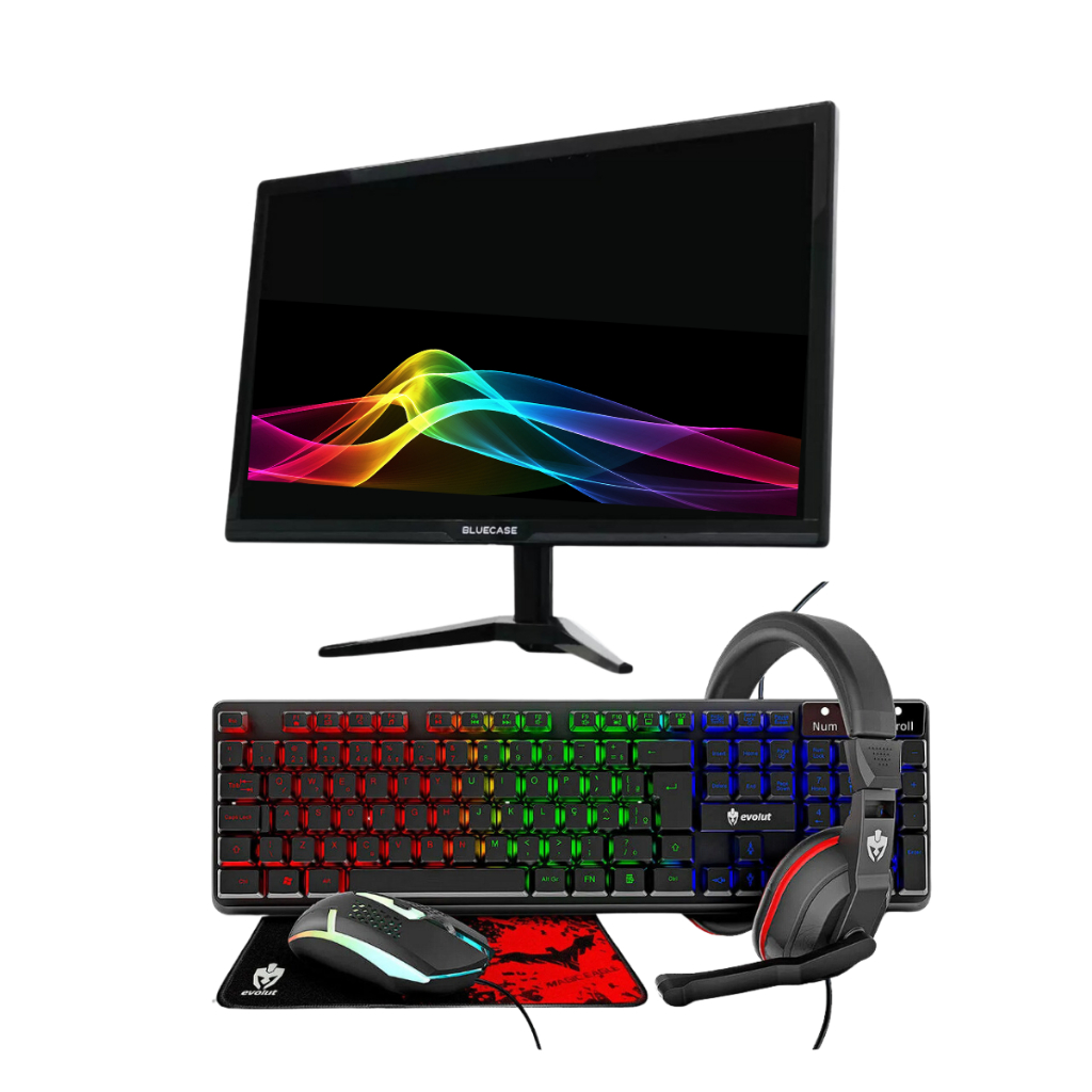 Kit Monitor Gamer 19" Polegadas Full HD 75Hz Hdmi Vga Preto + Teclado, Mousepad, Mouse e Headset ...
