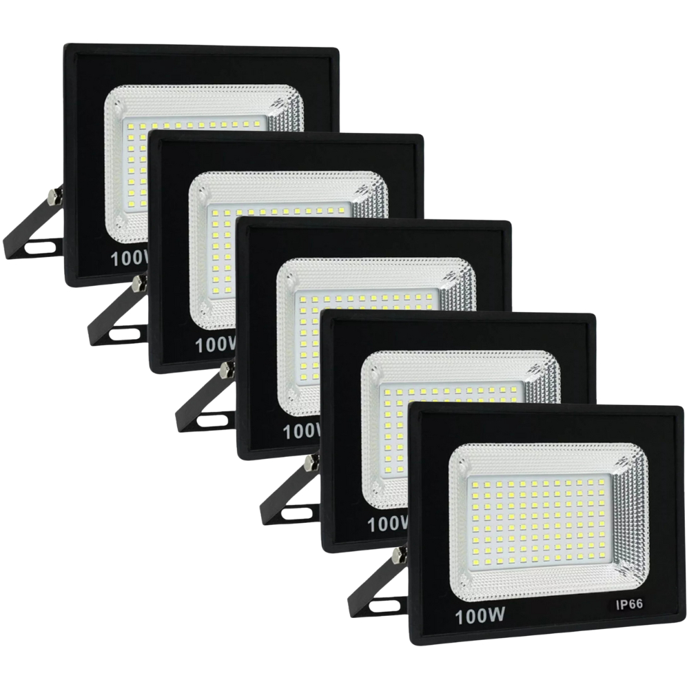 Kit 5 Refletor Led 100w Branco Frio 6000k a 6500k Luz A Prova Dágua ...