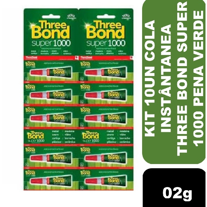 Kit 10un Cola instantânea 2g Three Bond super 1000 Pena Verde | Shopee ...