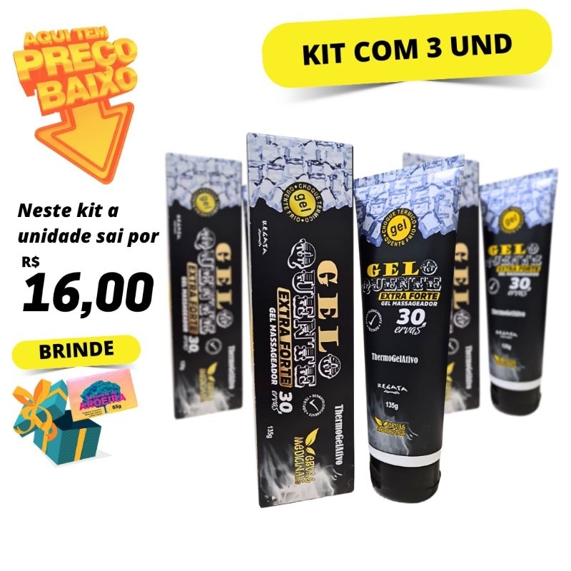 Kit com 3 Gel Massageador Gelo Quente Extra Forte 30 Ervas Regata 135g ...