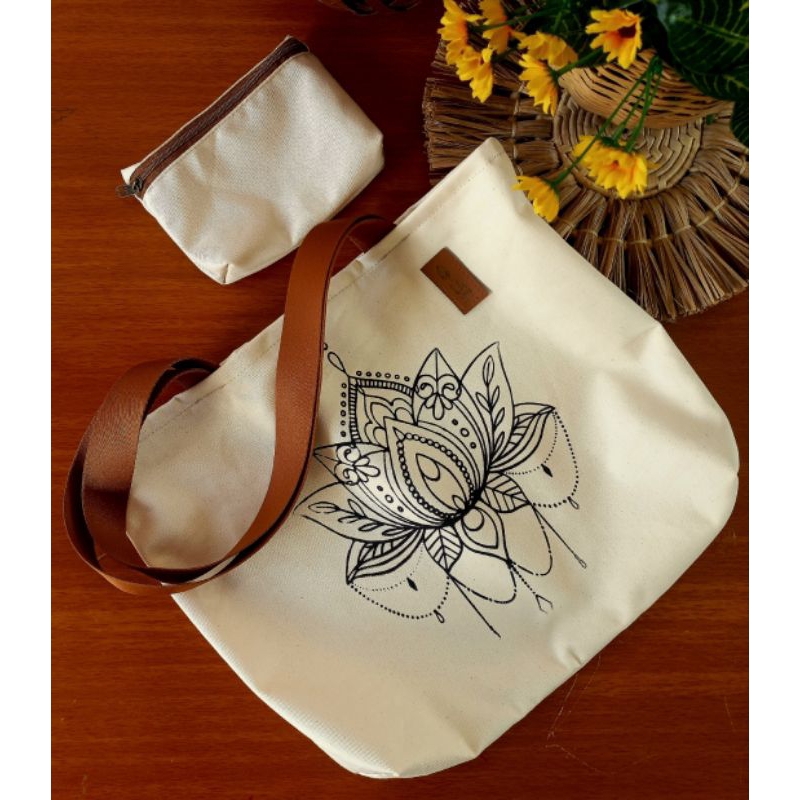 Kit Bolsa Ecobag Feminina Algodão Cru Atacado Bolsa + necessaire | Shopee Brasil