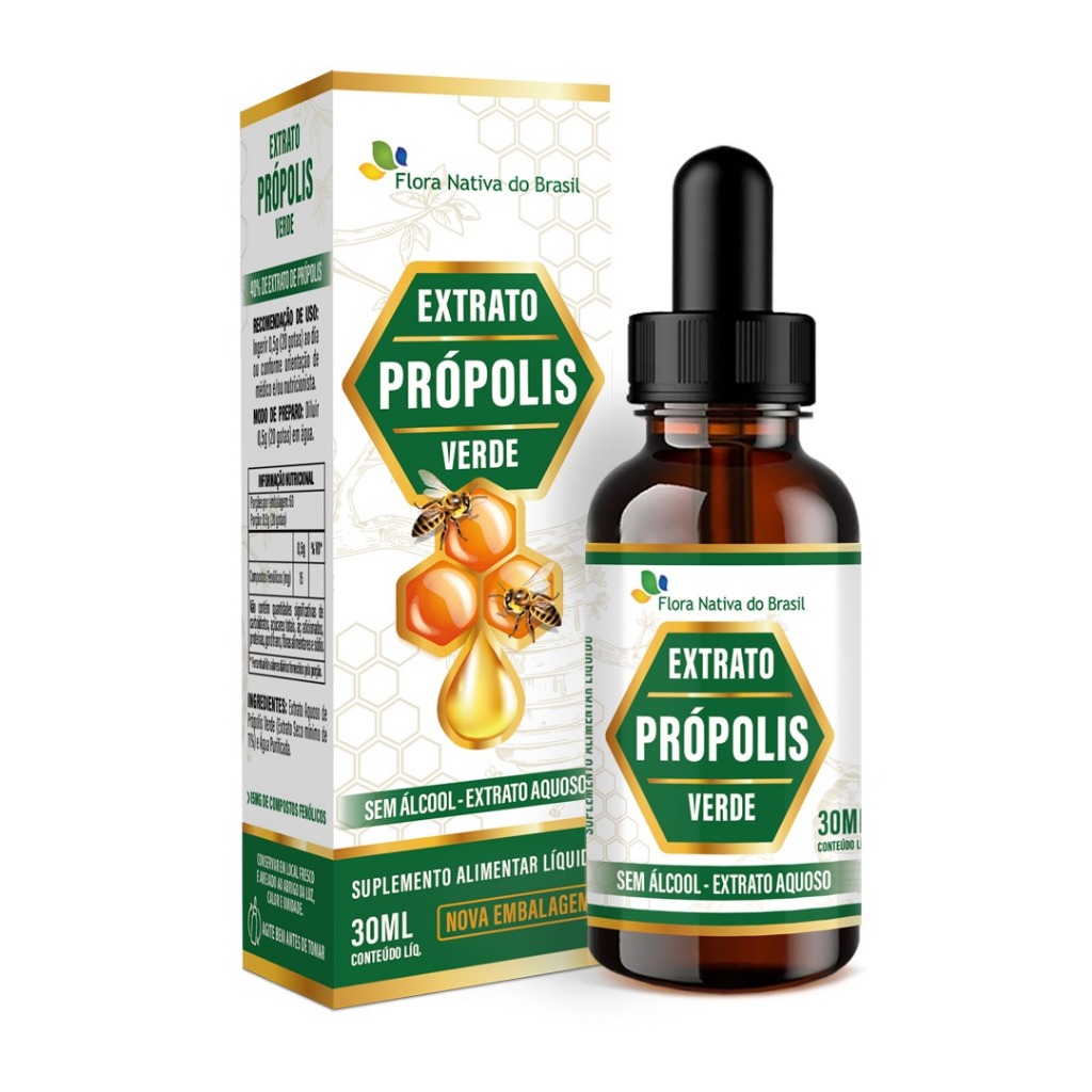 Extrato de Própolis Verde 40% Aquoso Sem Álcool 30ml Flora Nativa ...