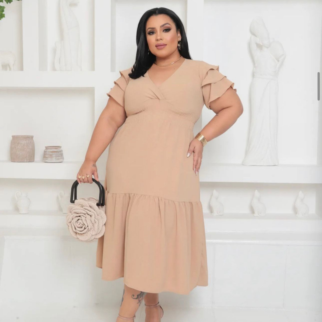 Vestido Plus Size Moda Evangelica Feminino Social Premium | Shopee Brasil