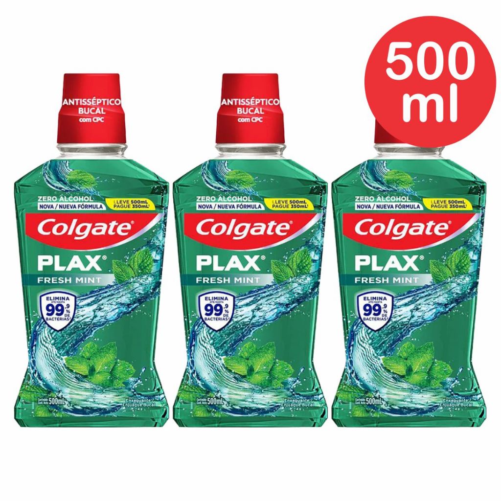 Kit 3 Enxaguante Bucal Colgate Plax Fresh Mint 500ml | Shopee Brasil