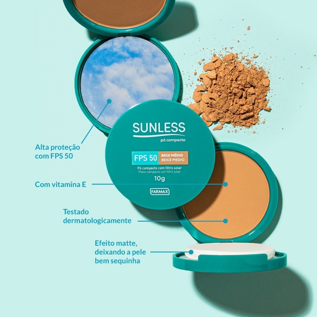 Protetor Solar Facial Em Pó Compacto Sunless Fps50 Com Cor | Shopee Brasil