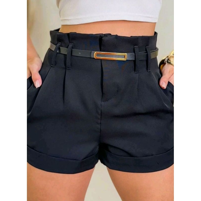 Short Alfaiataria Cintura Alta con Cinto Couro fina | Shopee Brasil