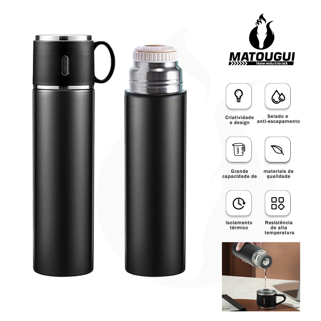 [Matougui] 500MLGarrafa Squeeze Fosco Térmica Aço Inox Com Copo ...
