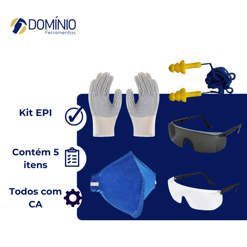 KIT EPI OBRA ÓCULOS + LUVA TRICOTADA + PROTETOR AUDITIVO + MÁSCARA ...